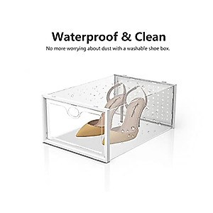 Pinkpum Shoe Ogranizer for Closet, 12 Pack Shoe Storage Boxes Clear Plastic Stackable Shoe Box, Shoe Containers Storage with Lids, Sneaker Container Bin Holder, Clear White