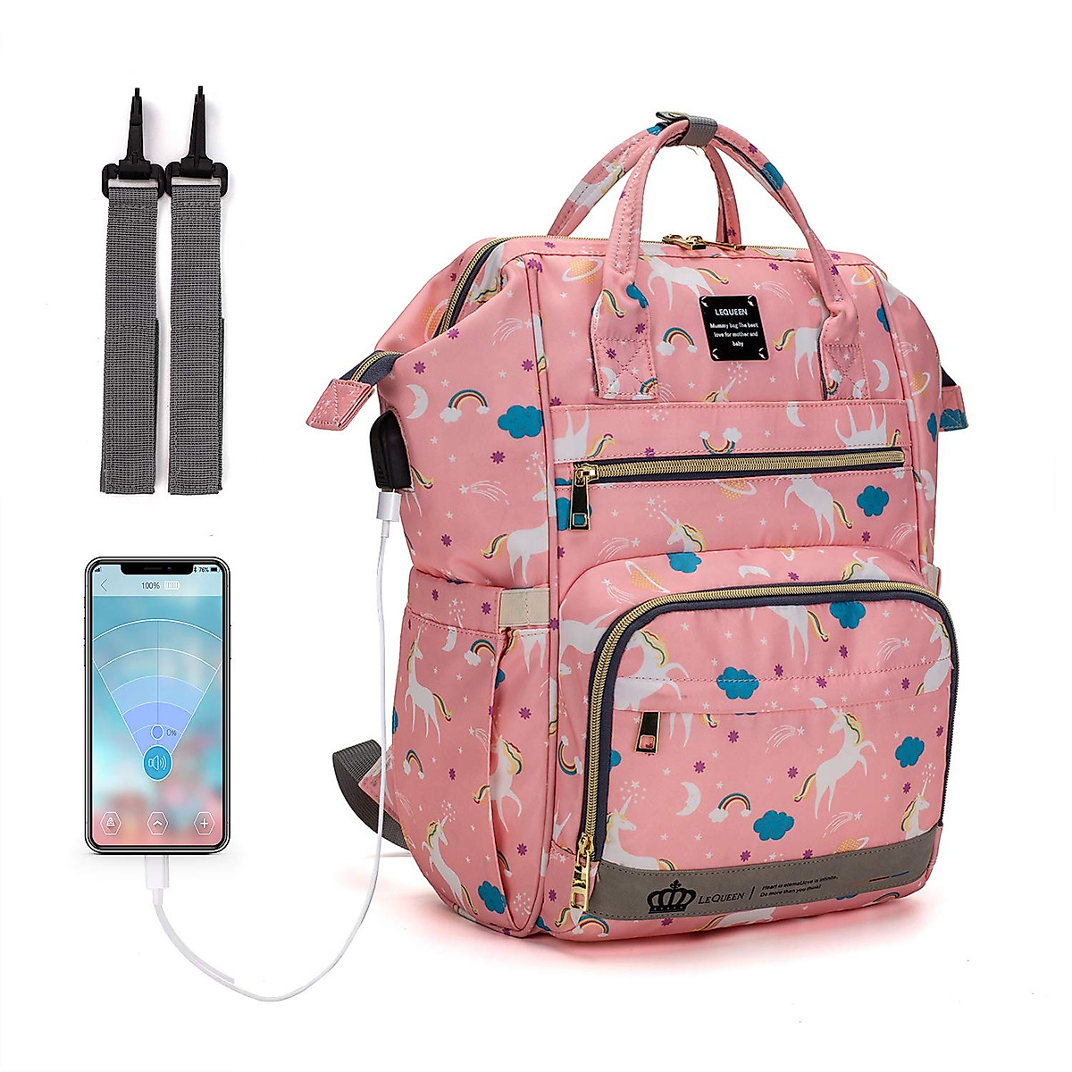 LEQUEEN Diaper Bag Backpack, Unicorn Multifunction Travel Back Pack Maternity Baby Changing Bags (Pink)