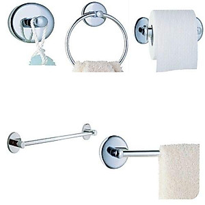Plumb USA 4-Piece Bathroom Hardware Accessory Set, Includes Towel Bar, Toilet Paper Holder, Towel Ring and Robe Hook, Chrome Finish