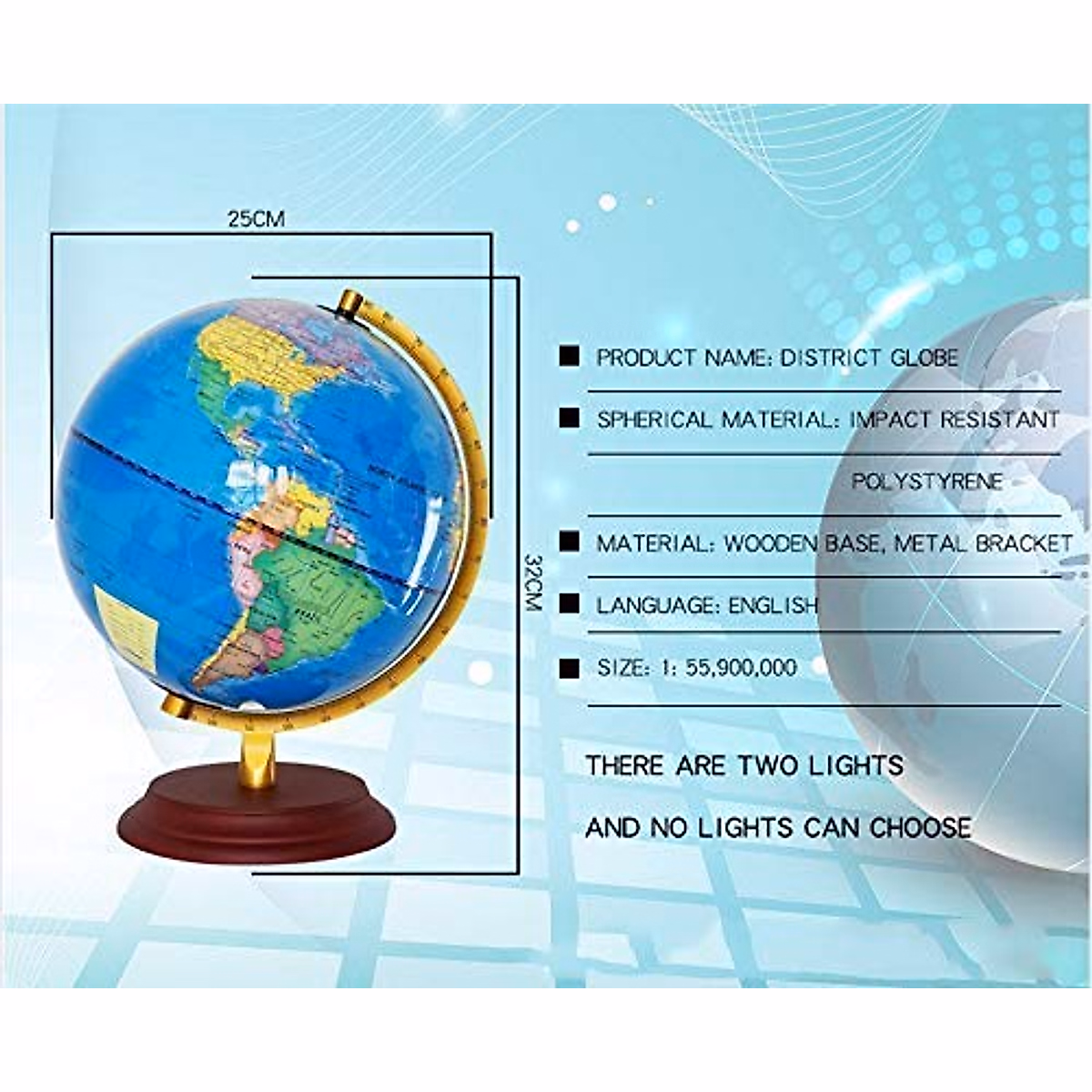 World Globes for Kids - Larger Size Educational World Globe with Stand Adults Desktop World Gobles Educational Toy for Children - Geography Learning Toy,B