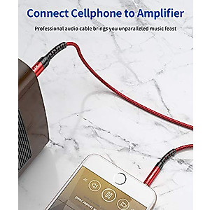 JSAUX 3.5mm to 6.35mm Stereo Audio Cable, 6.35mm 1/4" Male to 3.5mm 1/8" Male TRS Bidirectional Stereo Audio Cable Jack 4FT for Guitar, iPod, Laptop, Home Theater Devices, Speaker and Amplifiers-Red