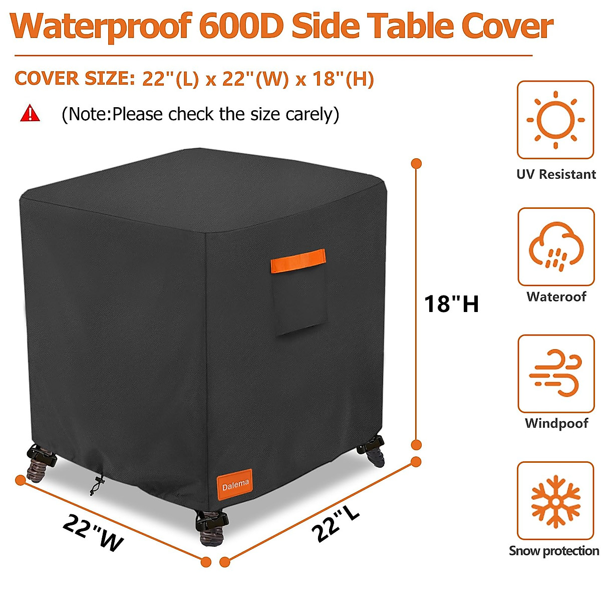 Dalema Outdoor Adirondack Side Table Cover,Heavy Duty 600D 100% Waterproof Patio Small Outdoor Table Covers,Outside Weather Resistant Furniture Cover for End Table.22"x22"x18",Black.