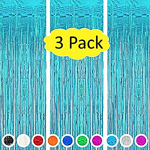 Vanujoy 3 Pack Teal Blue Foil Fringe Backdrop Curtains Party Decoration - Tinsel Party Door Fringe Curtain Backdrop for Birthday Bachelorette Party Engagement Bridal Shower Graduation Decoration