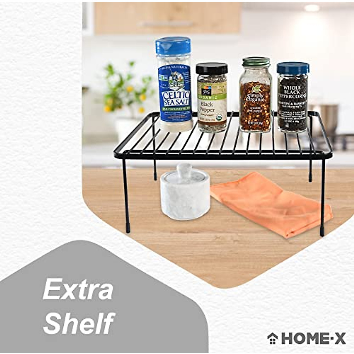 HOME-X Metal Freezer, Pantry, or Cabinet Shelf, Great Space Saver for Organizing Cupboards or Refrigerators, Extra Shelf for Cabinets