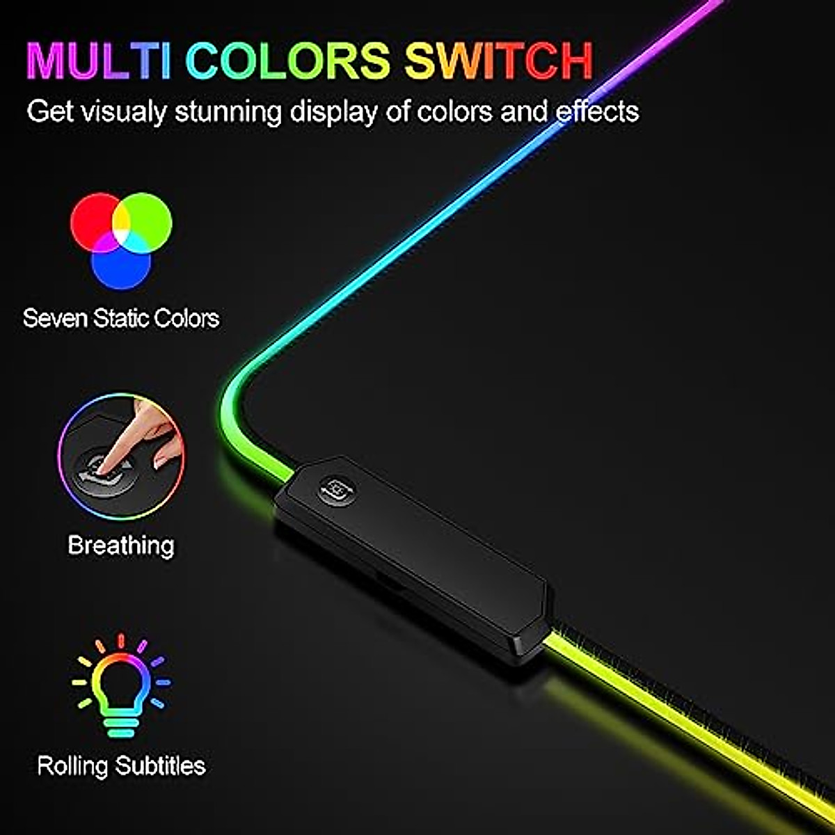 Large RGB Gaming Mouse Pad -15 Light Modes Touch Control Extended Soft Computer Keyboard Mat Non-Slip Rubber Base for Gamer Esports Pros 31.5X11.8