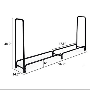 Goplus 8ft Firewood Log Rack, Outdoor Heavy-Duty Firewood Storage Holder w/Sturdy Steel Tubular Frame, Easy Assembly Rustproof Fireplace Wood Stacker for Fireplace, Patio, Deck, Fire Pit, 8ft Black