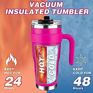 Opreine 32oz Insulated Tumbler with Straw and Handle, Double Wall Vacuum Stainless Steel Tumbler Coffee Mug Cup, Fit for Car Holder, Sweat Proof, Leak Proof, Dishwasher Safe, Hot Pink