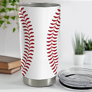SANDJEST Baseball Tumbler Cup 20oz Stainless Steel Insulated Travel Mug Tumblers Cup Baseball Gift for Women Men Mom Gifts for Birthday Christmas