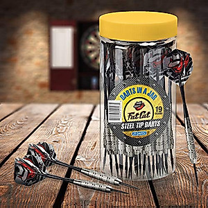 Viper Defender III Backboard & Sisal/Bristle Steel Tip Dartboard Bundle: Elite Set (Razorback Dartboard,Defender III Backboard, Edge Throw Line, 21pc Jar of Darts),black/yellow