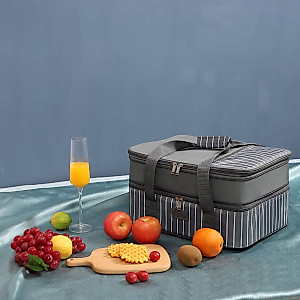 FE Casserole Carrier, Expandable Insulated Casserole Carriers for Hot or Cold Food, Lasagna Lugger for Parties, Fits 9" x 13" Baking Dish, Grey