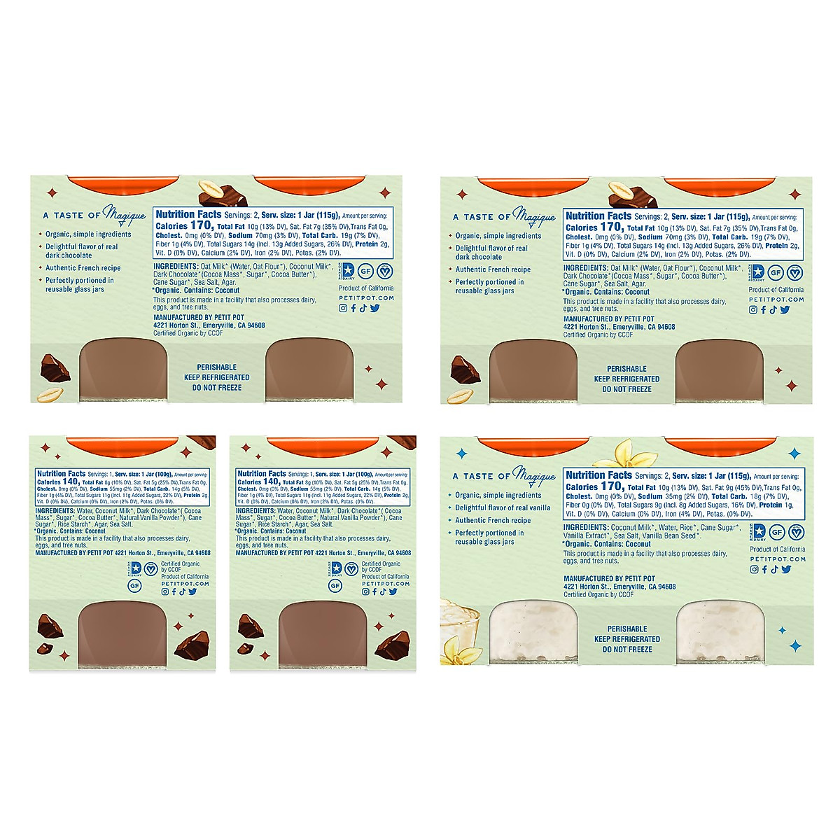 Petit Pot | Organic French Dessert | Plant-Based Variety Pack | Gluten-Free | Kosher | Ready-to-Eat | No Artificial Ingredients | No Preservatives | 4 Ounce (4 2-packs)