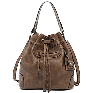 Scarleton Purses and Handbags, Drawstring Bucket Bag, Hobo Bags for Women, Crossbody Bag, Multi Pocket Shoulder Bag, H107821 - Dark Brown
