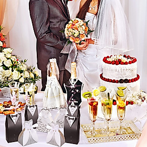 100 Pcs Wedding Party Favor Boxes Dress Tuxedo Candy Chocolate Gift Box Creative Vintage Wedding Treat Bags Bulk with Ribbon for Birthday Bridal Shower Guests Decoration Party Supplies (Stylish Style)