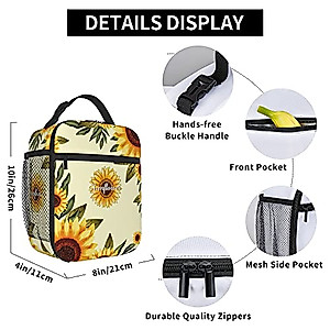 Sunflowers Lunch Bag for Kids boys girls Women Men,Reusable Insulated Lunch Box,Large Capacity Tote Bag for School, Work, Picnic, Travel (Sunflowers, One Size)