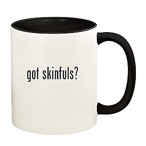 Knick Knack Gifts got skinfuls? - 11oz Ceramic Colored Handle and Inside Coffee Mug Cup, Black