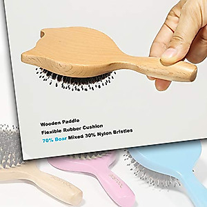 Hair Brush, BESTOOL Small Travel Hair Brushes for Women, Men or Kids, Wooden Toddler Boar Bristle Hair Brush for Detangling, Defrizz, Distribute Oil (Natural)