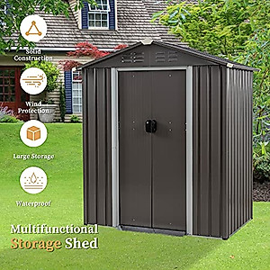 Vongrasig 6 x 4 x 6 FT Outdoor Storage Shed Clearance with Lockable Door Metal Garden Shed Steel Anti-Corrosion Storage House Waterproof Tool Shed for Backyard Patio, Lawn and Garden (Gray)