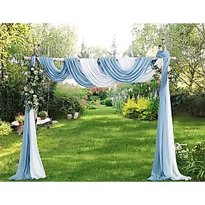 WARM HOME DESIGNS White & Dusty Blue Chiffon Wedding Arch Drapery Fabric. Pair of 144" (12 Feet or 4 Yards) Luxury Wedding Arch Decorations for Rustic Wedding Decor. CHW White & D Blue 144