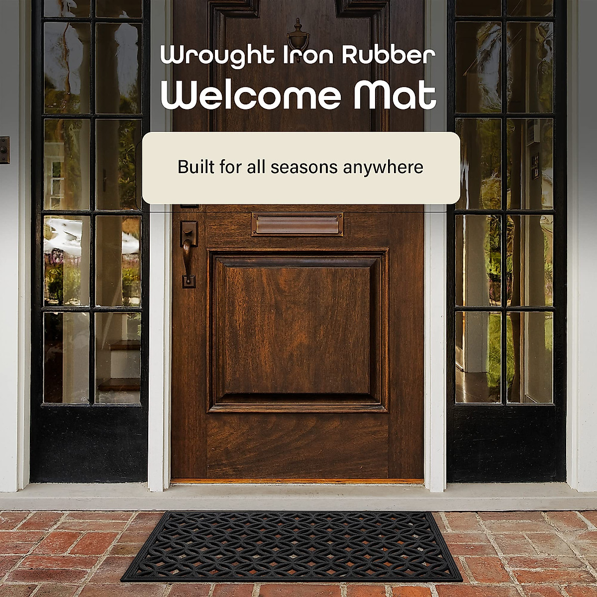 Wrought Iron Rubber Door Mat, Diamond - 18 Inch Width, 30 Inch Length - Durable, Easy to Clean & Decorative Outdoor Welcome Mats - Heavy Duty for All Weather - Doormat Traps Dirt, Debris, & Mud