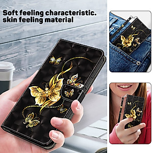 ALILANG Phone Case for Oppo A96 5G (Oppo Reno 7Z) /OnePlus Nord N20 5G Case, Magnetic Stand Flip PU Leather Cover with Card Holder Protective Shockproof for Oppo A96 5G Wallet Case-Golden Butterfly