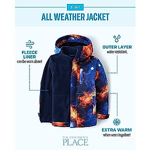 The Children's Place Boys' Heavy 3 in 1 Winter Jacket, Wind Water-Resistant Shell, Fleece Inner, Black | Space Cube_Black