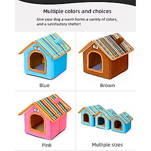 SHIZLIN Warm and Comfortable Dog Cat House Removable and Washable Dogs Cats Cave Plush Dog Cat Bed(Pink,Medium)