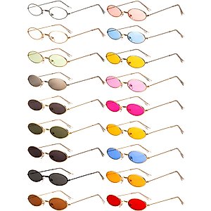 18 Pairs Vintage Slender Oval Sunglasses Small Metal Frames Designer Gothic Glasses Candy Colors Retro Hippie Eyewear for Women Men