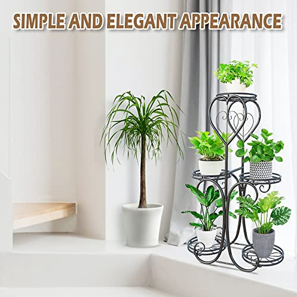 ZHAZHADI Plant Stand Indoor Outdoor - Metal 5 Tier Flower Pot Holder Display Vertical Shelves Shelf - Wrought Iron Corner Planter Rack Multiple Organizer for Garden Patio Lawn Balcony Office Black