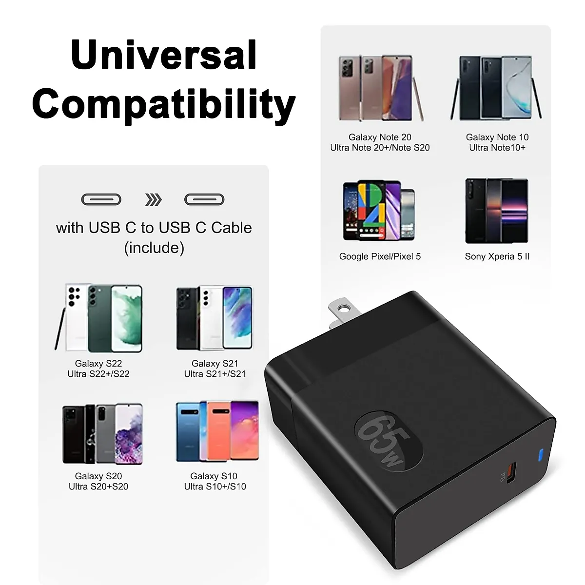 65W 45W Dell Chromebook Charger Replacement, GaN USB-C Laptop Charger for Dell Latitude 5420 7420 5520 7390 7370 5285 5289 5290 7275 7285 7400 7410 5179