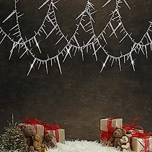 Decor365 3D Glitter Silver Icicle Garlands Banner Streamer for Christmas Party Decoration New Year Ice Winter Wonderland Birthday Streamers Wedding Baby Shower