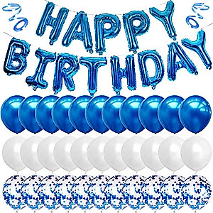 Blue Happy Birthday Balloon Banner White And Blue Confetti Balloons for Boy Birthday Party Decorations