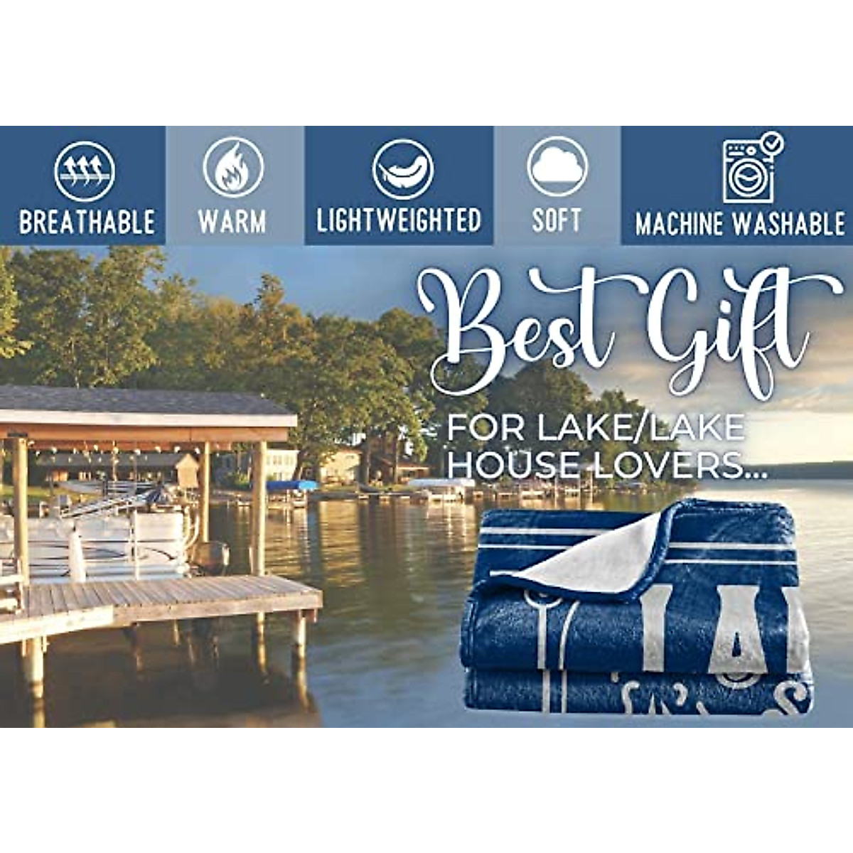 Lake House/Life Gifts Throw, Flannel Blanket for Women Men, 50" x 65" - Funny Lake Rules Quotes - Boating/Fishing Gifts - House Decor Decorations for Home Porch Bed Sofa Room