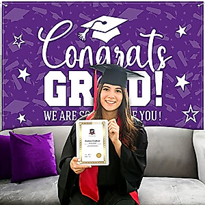 Graduation Decorations Graduation Backdrop Banner Class of 2023 Graduation Backdrop Grad Background for Graduation Party Photo Studio Props Decoration Sign Supplies, 72.8 x 43.3 Inch (Purple)
