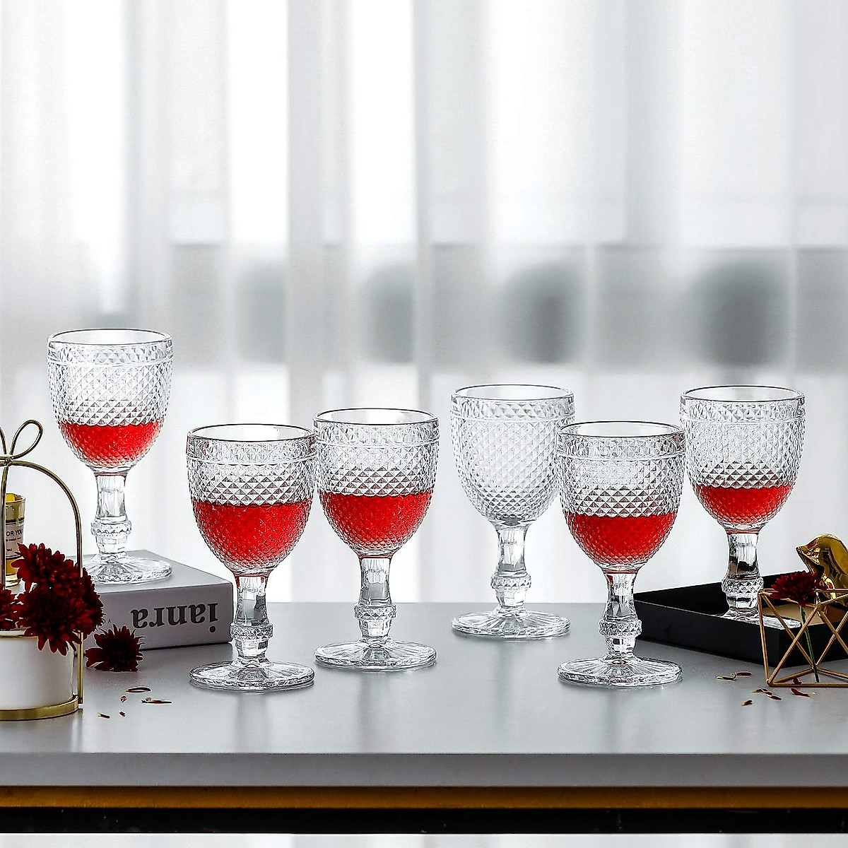 G Chroma Collection Wine Glasses set of 6, 10.6 oz Clear Stem-ware Premiun Goblet for Refreshments Soda Juice, Perfect for Dinner Parties Bars Restaurants