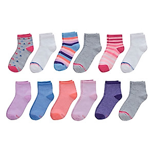 Hanes Girls' Big, Ankle and No Show Fashion, Soft Socks, 12-Pack, Ankle-Grey/Blue/Pink/Lavender-12 Pack, Medium