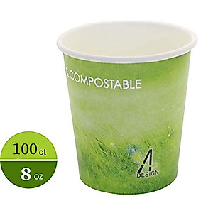 A+ DESIGN Special Green Grass Design Paper Hot Coffee Cups Eco-friendly,100% Blodegradable&Compostable (Green grass, 100 count, 8 oz)