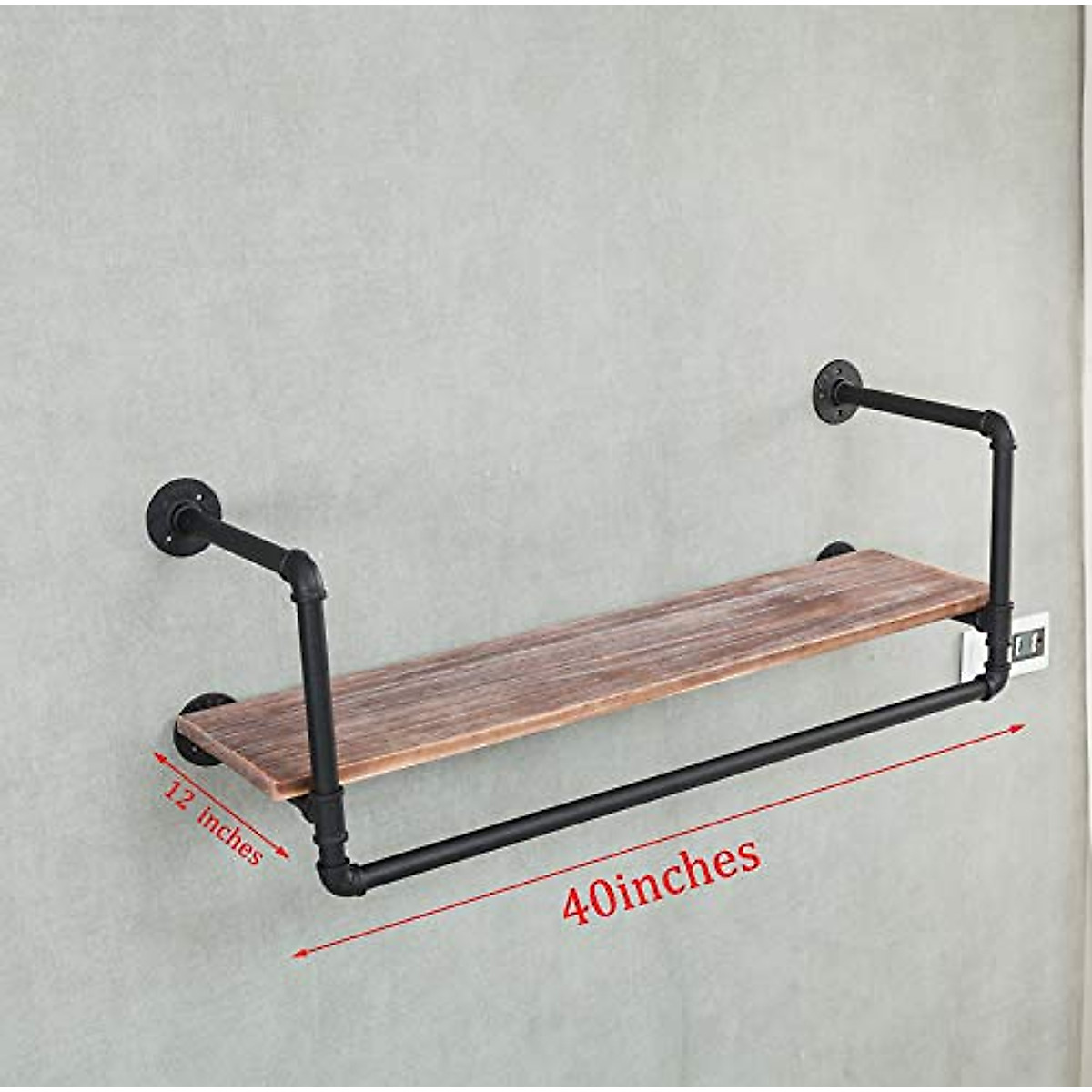 Wall-Mounted Clothes Rack with shelves, Industrial Pipe Clothes Hanging Bar, Space-Saving, 40 x 10 Inches, Easy Assembly, for Small Space, Retro Black