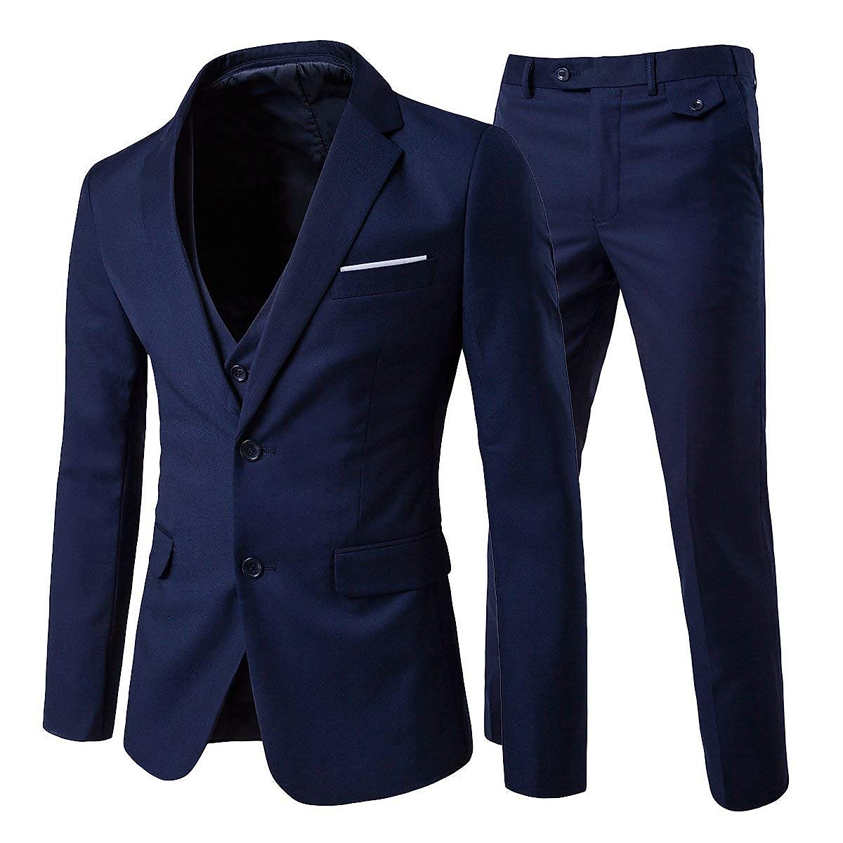 Mens Modern Fit 3-Piece Suit Blazer Jacket Tux Vest and Trousers,Navy,Small