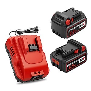 Komifolen 2 Pack 18V 6.5Ah Battery and 1 Set 18Volt Charger Compaitble with Milwaukee m18 Batteries 48-11-1820 48-11-1830 48-1840 48-11-1850