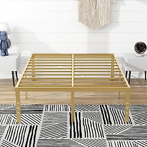 WJORATA 18 Inch Full Bed Frame Metal Platform No Box Spring Needed Noise-Free Easy Assembly Gold