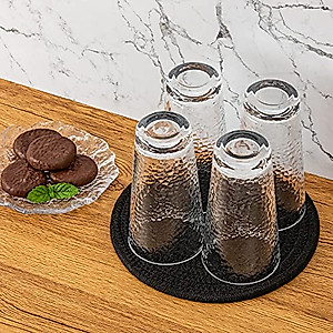 Trivets for Hot Pots and Pans 8 inches 2 Pcs, Trivet for Hot Dishes, Hot Pads for Kitchen Table, Cooking Potholder Set, Large Coasters Cotton Mat to Protect Counter (Black)