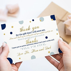 Paper Clever Party 25 Navy and Gold Baby Thank You Cards Pack – Boys Baby Shower Notes with Envelopes, Prefilled Message, Customizable Blank Stationery, New Parents Gift Ideas