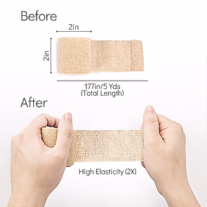 Metene Self Adhesive Bandage Wrap 12 Pack, Athletic Tape 2 Inches X 5 Yards, Sports Tape, Breathable, Waterproof, Elastic Bandage for Sports, Wrist and Ankle Wrap Tape, Non-Woven Bandage(Beige)