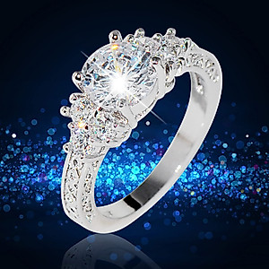 Silver Gemstone Luxury Birthstone Bride Engagement Wedding Ring Women's Retro Square Cut Diamond Ring