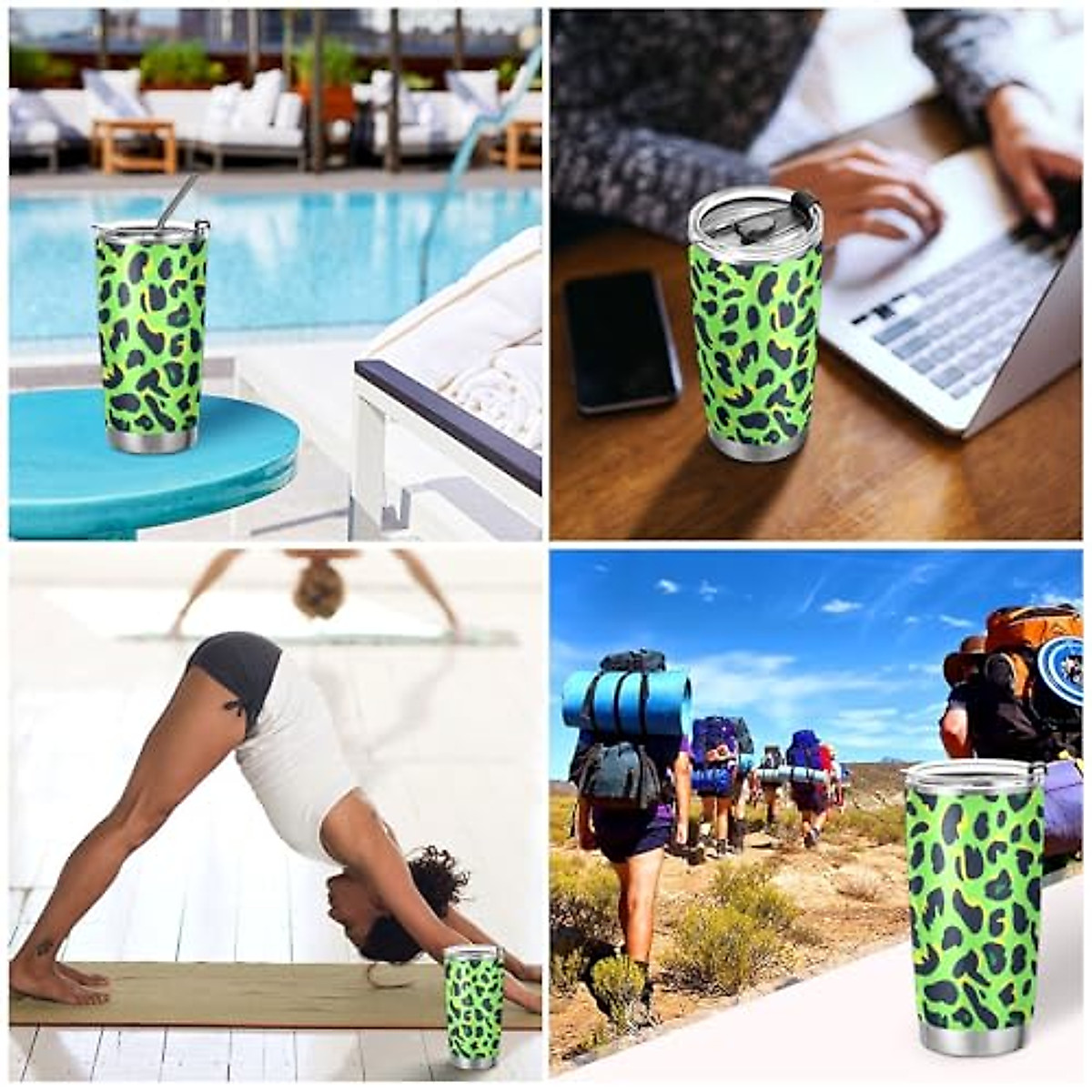 HXshaoye animal leopard fur print lawn green black Stainless Steel straw water bottle Leak-proof Lid and Straw coffee mug with lid for Water, Iced Tea or Coffee simple insulated coffee tumbler vaso