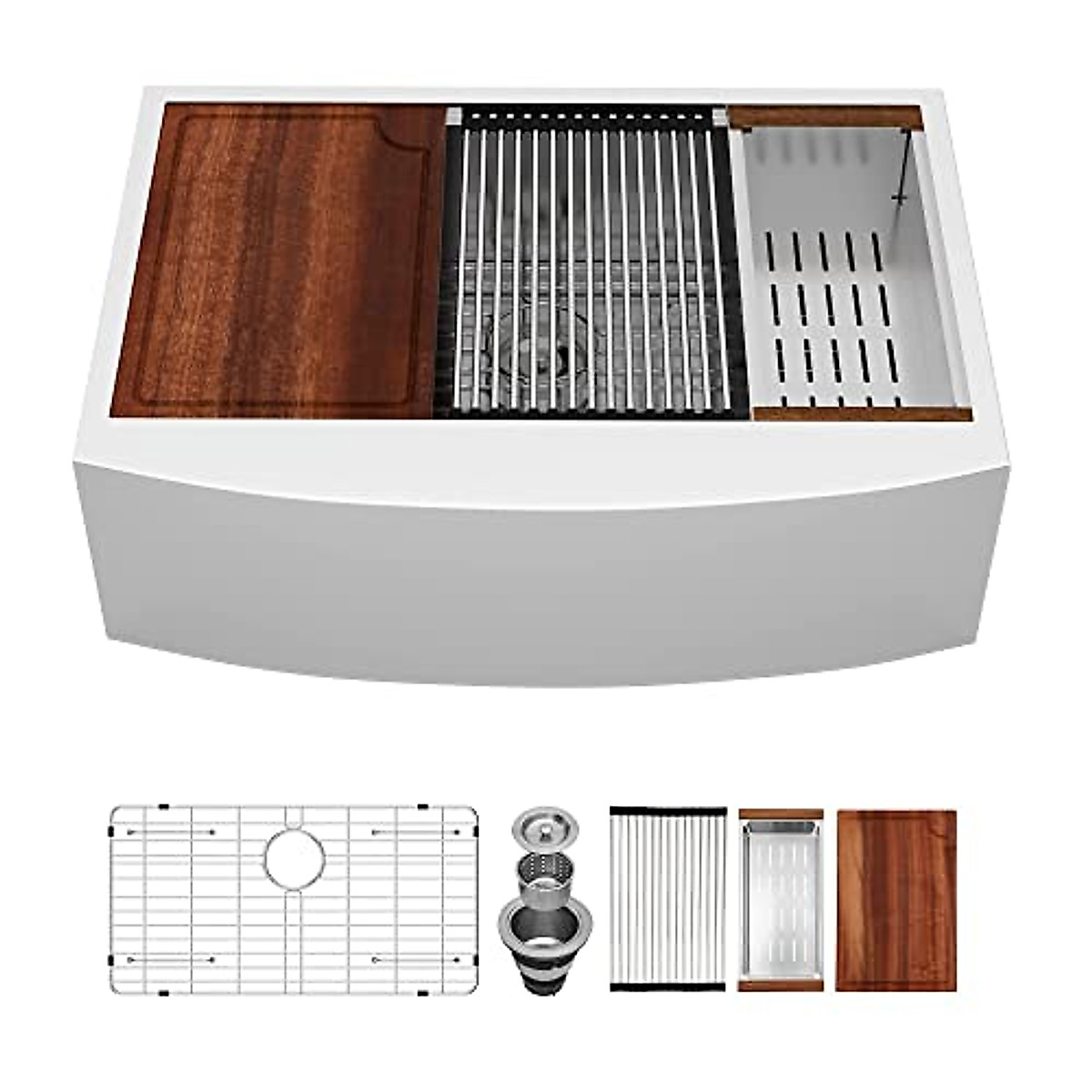 36 Inch Farmhouse Sink - Logmey Stainlese Steel Workstation Farmhouse Kitchen Sink 16 Gauge Apron Front Sink Single Bowl Farm Sink 36x21x9 Inches