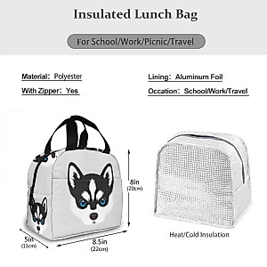Mount Hour Funny Dog Puppy Siberian Husky Insulated Lunch Box Reusable Cooler Tote Bag Waterproof Lunch Holder Gift for Women & Men Work Picnic or Travel