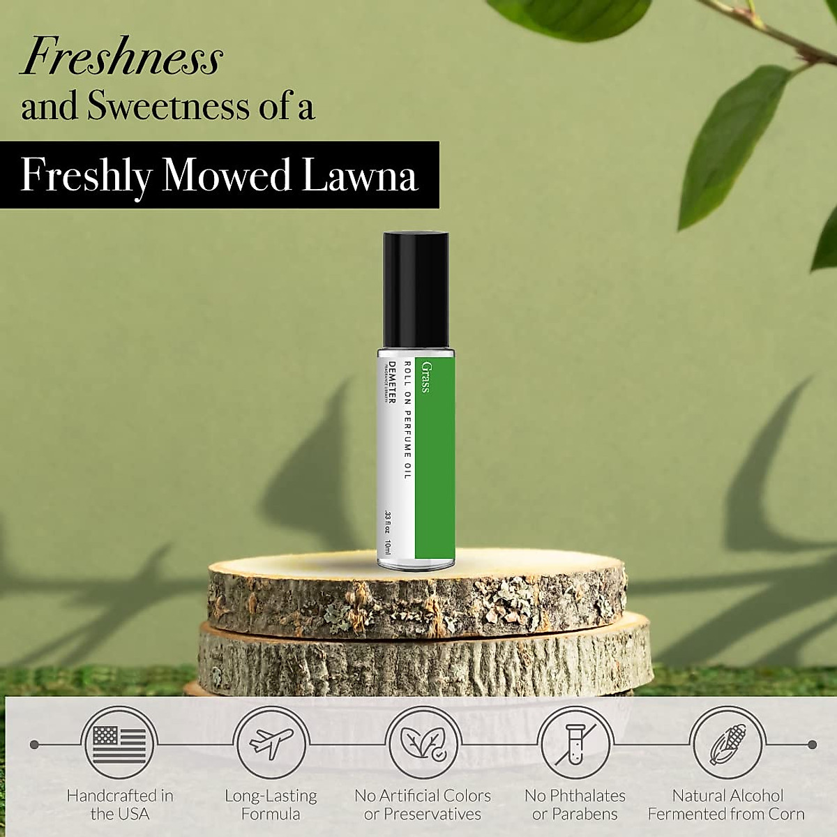 DEMETER Grass Roll On Perfume Oil, 0.33 Oz, Long-Lasting