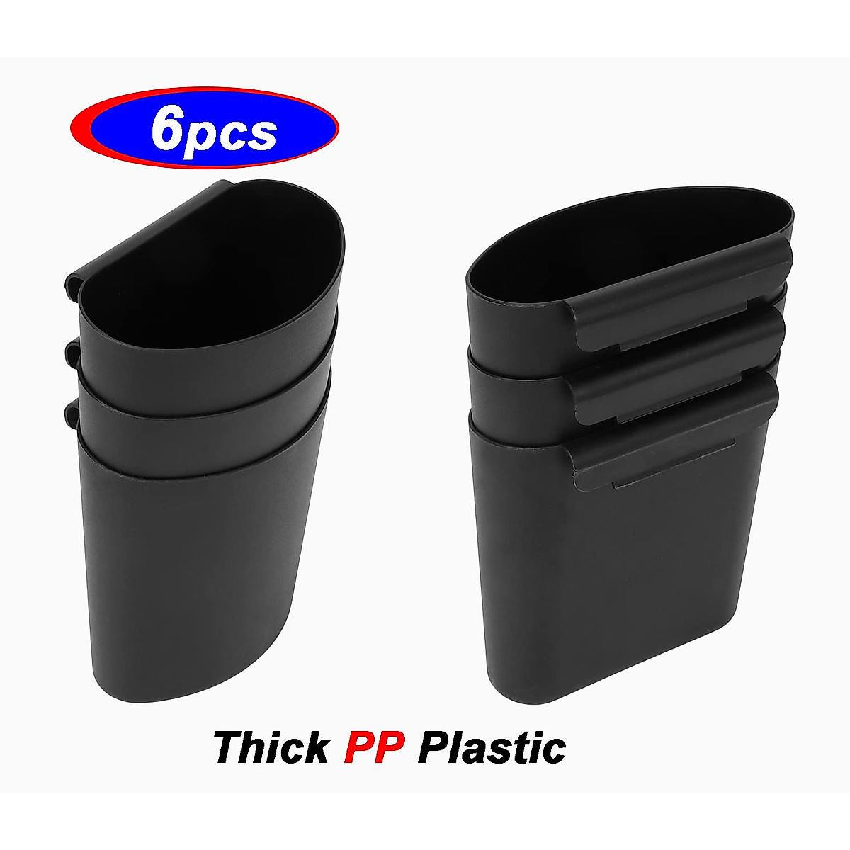 JAKAGO 6-Pack Little Hanging Bucket - Hanging Cup Holder for Rolling Cart Shelf Wall Storage Box for Kitchen Living Room Bathroom Desktop Cleaning Trash Can(Black)