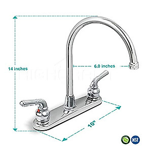 Highcraft 393II Kitchen Faucet, High Arc Swivel Spout, Chrome Plated Finish, Lead-Free Construction, Pull Out Side Spray Hose, 2 Operate Metal Handle 1.5 GPM Flow Rate Easy to Use